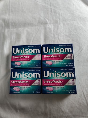 4 Unisom SleepMelts Cherry Flavor Tablets New 24 Count NightTime Exp 05 ...