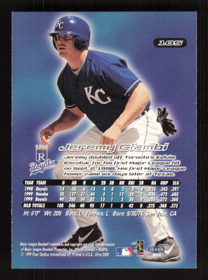 2000 Fleer Ultra #105 Jeremy Giambi Kansas City Royals | eBay
