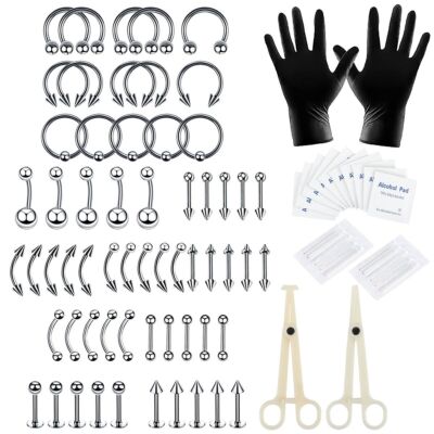84 Pcs Professional Body Piercing Tool Kit Ear Nose Navel Nipple ...