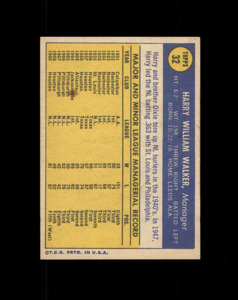 1970 Topps Baseball #032 Harry Walker MG STARX 5.5 EX+ (LS804142) | eBay