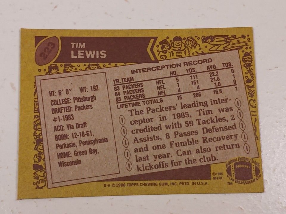 Tim Lewis Green Bay Packers 1986 Topps Card #223 | eBay
