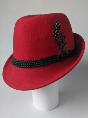 243B Fedora Style German Wool Hat With Feathers Red | eBay