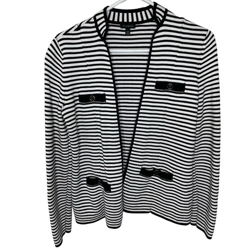 Talbots White and Black Striped Open Cardigan Women's size xsmall | eBay