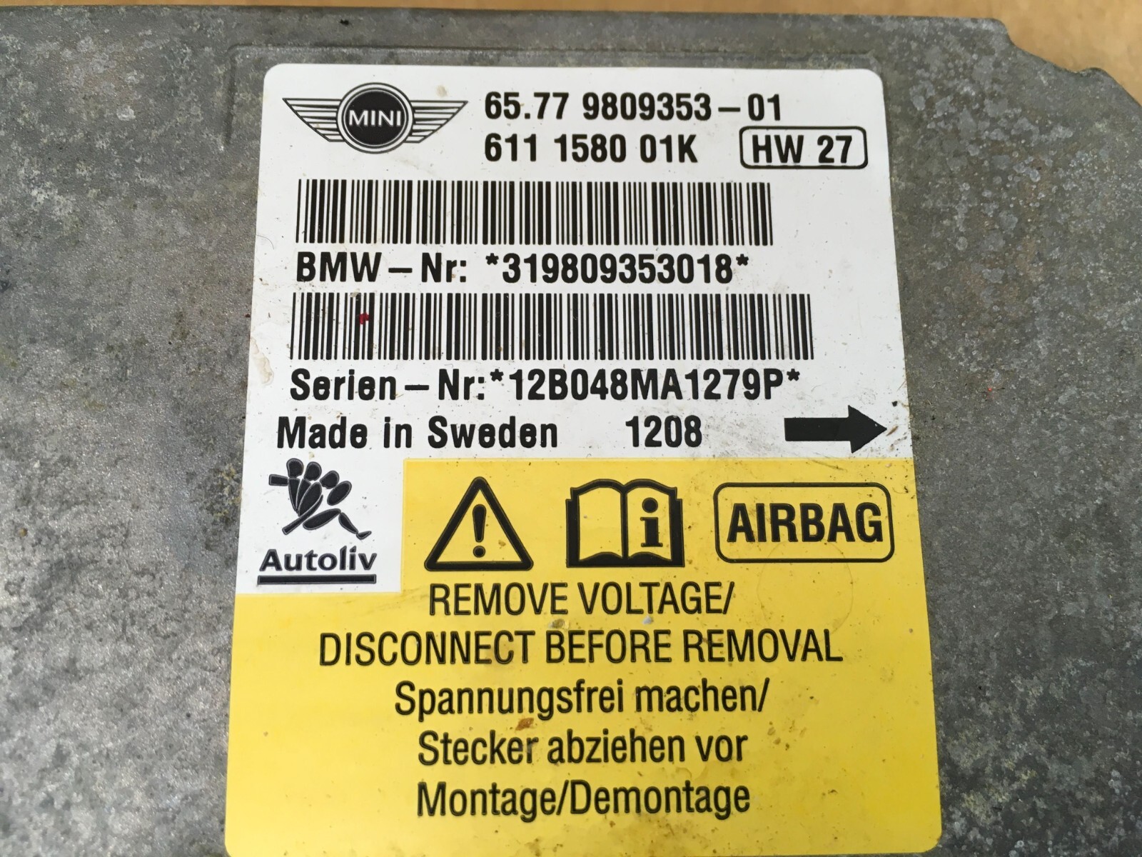 2012+-+2015+MINI+COOPER+S+R57+CONTROL+MODULE+UNIT+9809353+OEM for sale ...