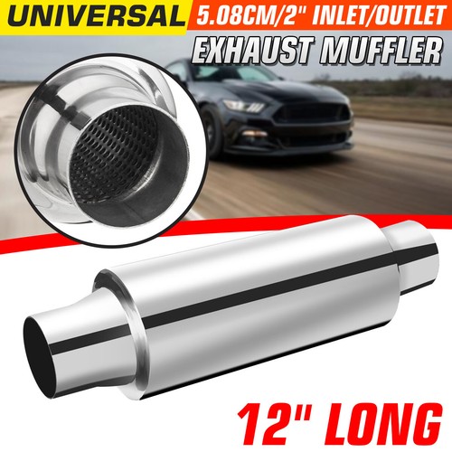 2" Inlet 3.5" Round 12" Long Stainless Steel Exhaust Turbine Muffler ...