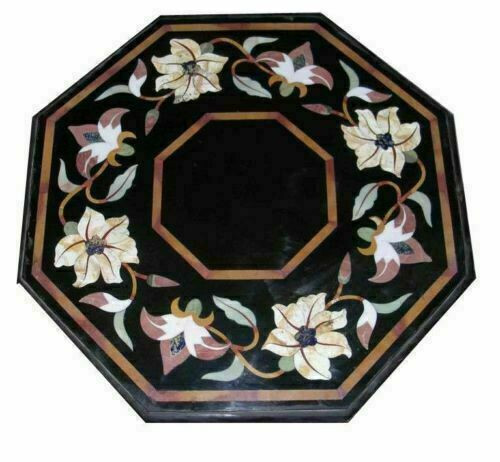 18" black Marble Dining Coffee corner Center Table Top inlay antique ...