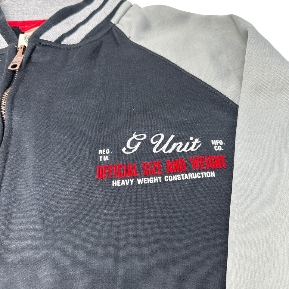 G Unit Vintage Black Gray Spell Out 50 Cent Full Zip Varsity Jacket Hip ...