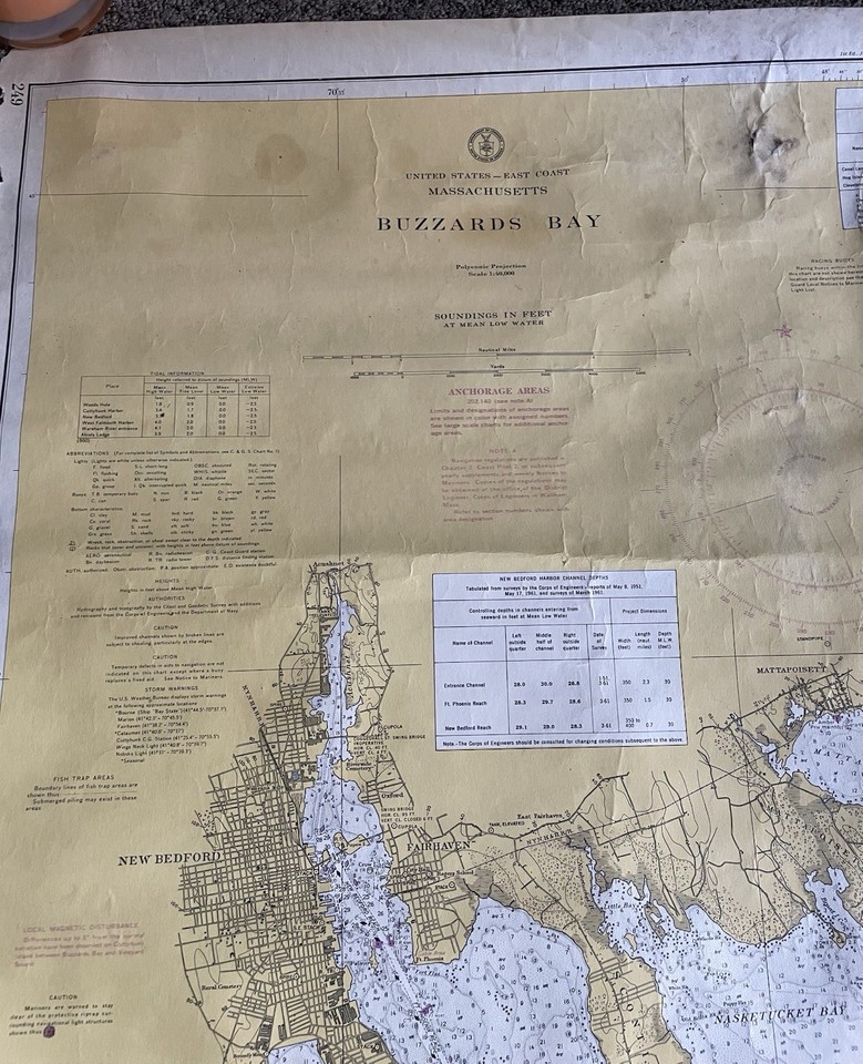 Vintage 1960s Buzzards Bay Massachusetts Nautical Map Chart | eBay