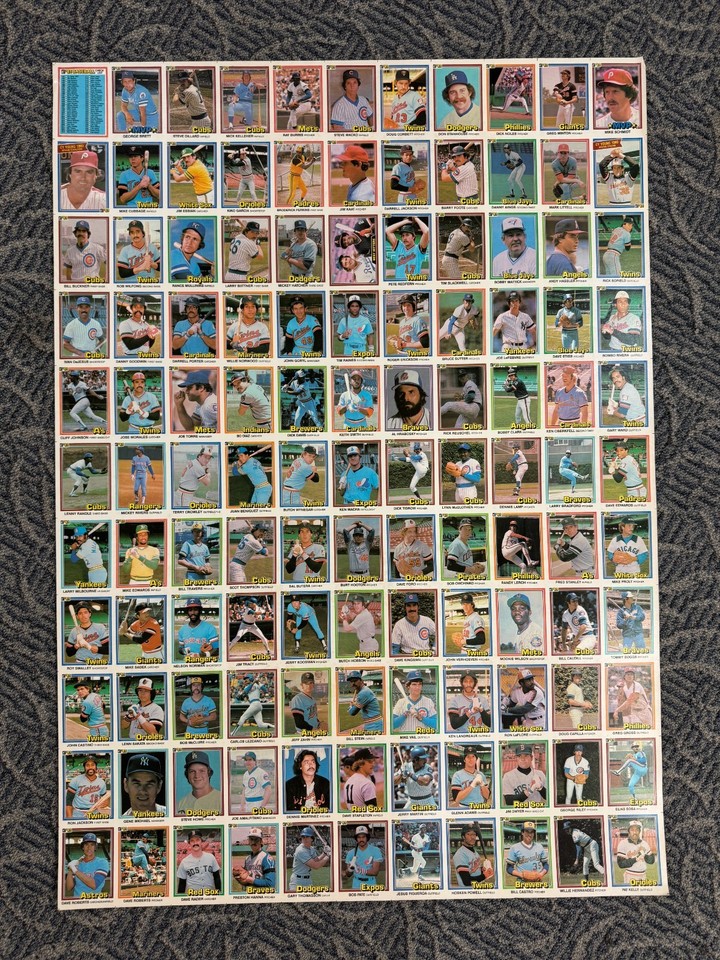 LOT of (2) 1981 Donruss Baseball UNCUT SHEET Tim Raines HOF RC Reggie ...
