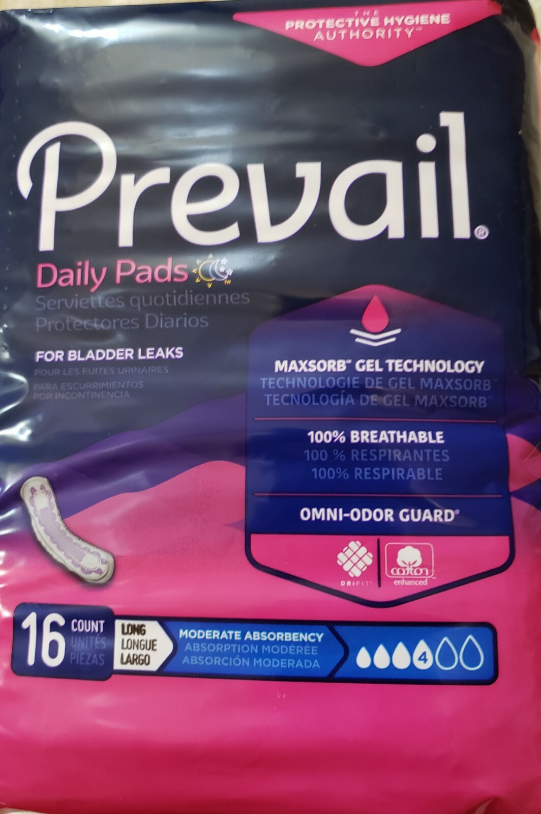 Prevail Daily Incontinent Pad 11" L Long Length BC-013 Moderate 16 Ct ...