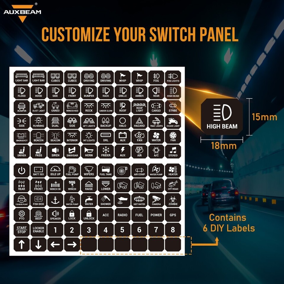 160pcs Auxbeam 6/8 Gang Switch Panel Switch Control Labels Switch Panel ...