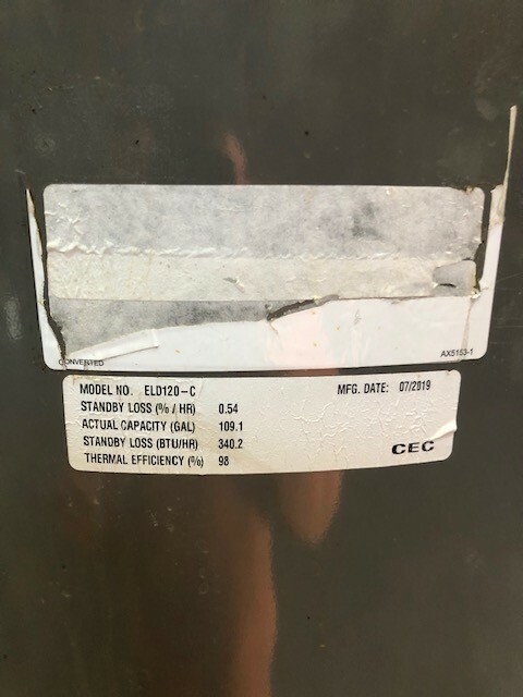 Rheem-ruud Eld120-c 120 Gal Tank Cap 480v 12000w Electric Water Heater ...