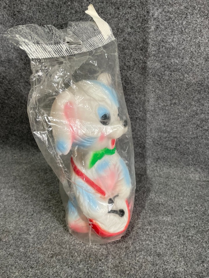 CANE cagnolino SUONA TAMBURO pupazzo GOMMA LEDRA PLASTIC fischiante ...