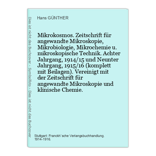 Microcosm. Magazine for Applied Microscope GÜNTHER, Hans (Edited) | eBay
