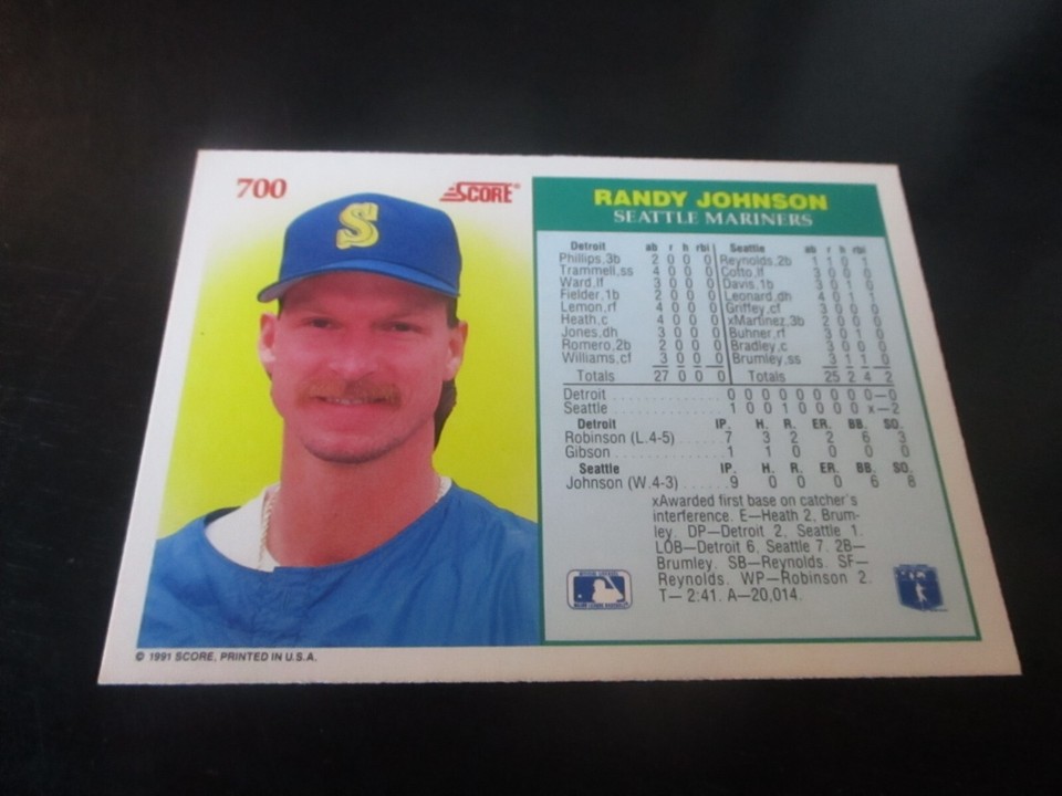 RANDY JOHNSON (seattle mariners - p) 1991 score NO HIT CLUB CARD #700 ...