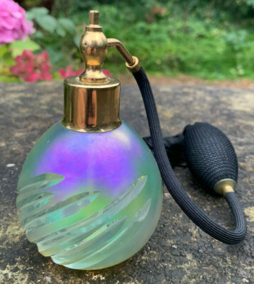 Vintage OKRA GLASS 1983 Iridescent Perfume Bottle Atomiser Puffer ...