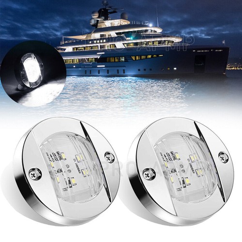 2x Utility White 12V Deck Courtesy Lights LED Marine Boat Stern Transom ...