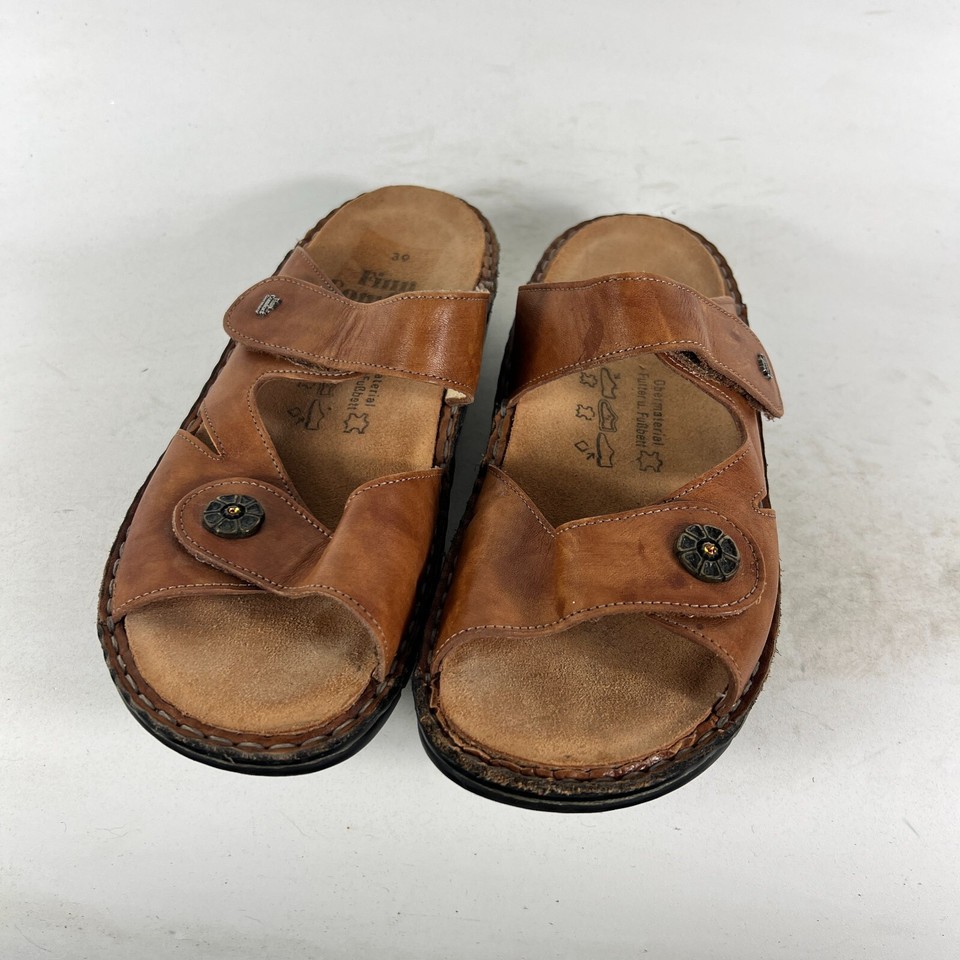 Finn Comfort Sansibar Sandals Women's 8.5 Brown Leather Slip-On Button ...