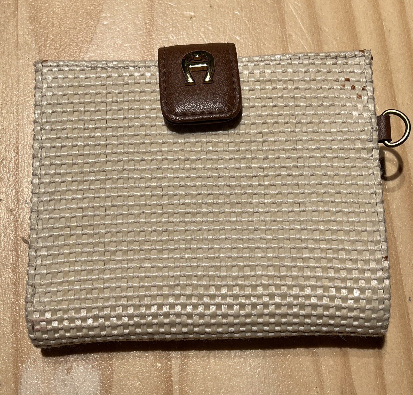 Etienne Aigner Womens Wallet Keychain Leather Straw Beige Tan Brown ...