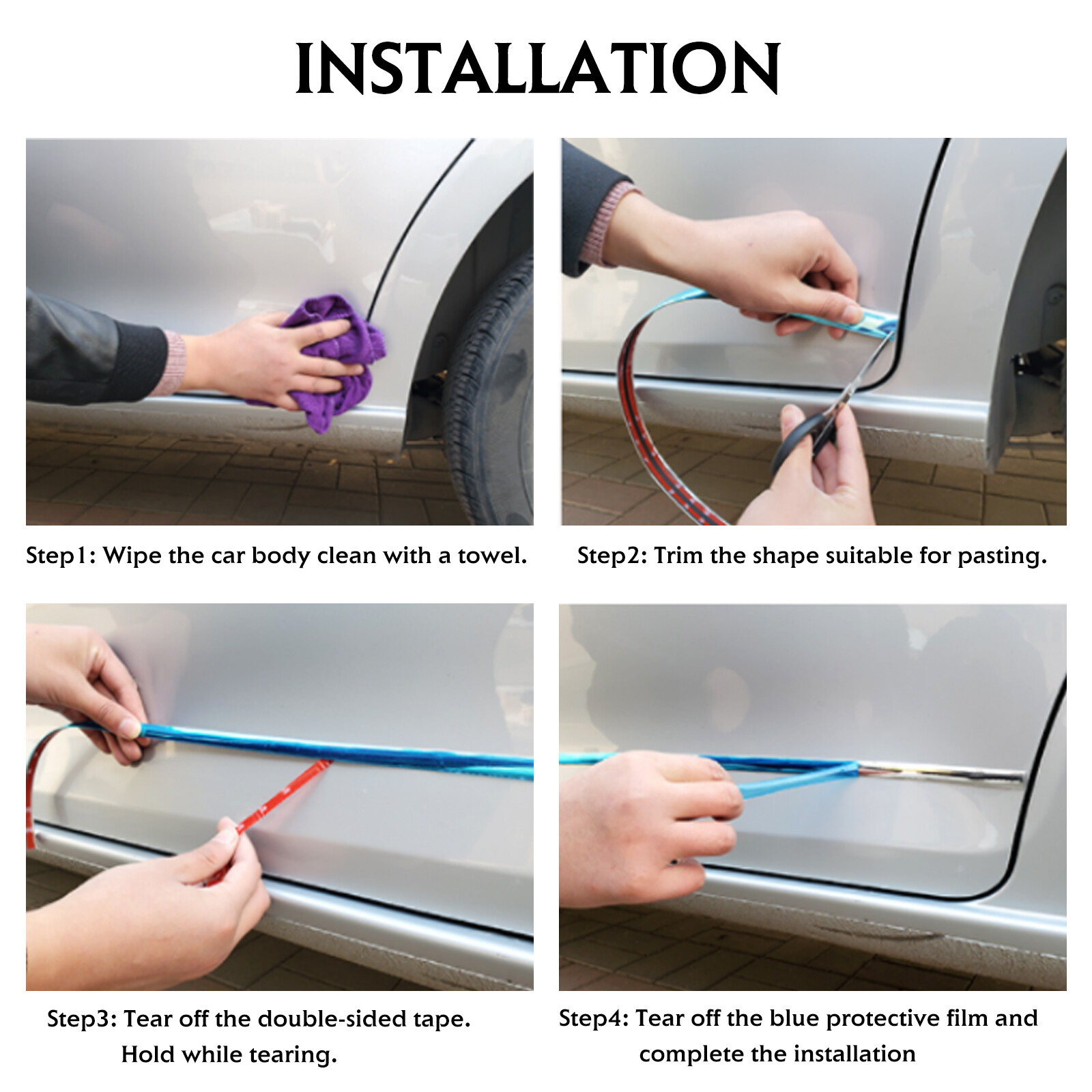 Chrome Body Side Molding Trim Strip Auto Door Trunk Protect Upgrade ...