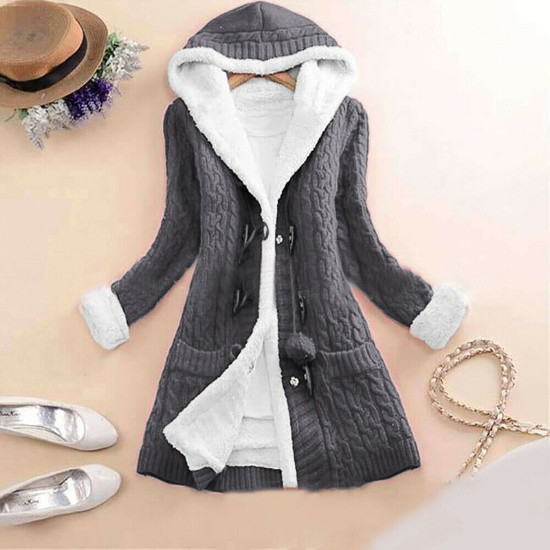 Women Hooded Warm And Fleece Winter Cardigan Thick Sweater Jacket Coat ...