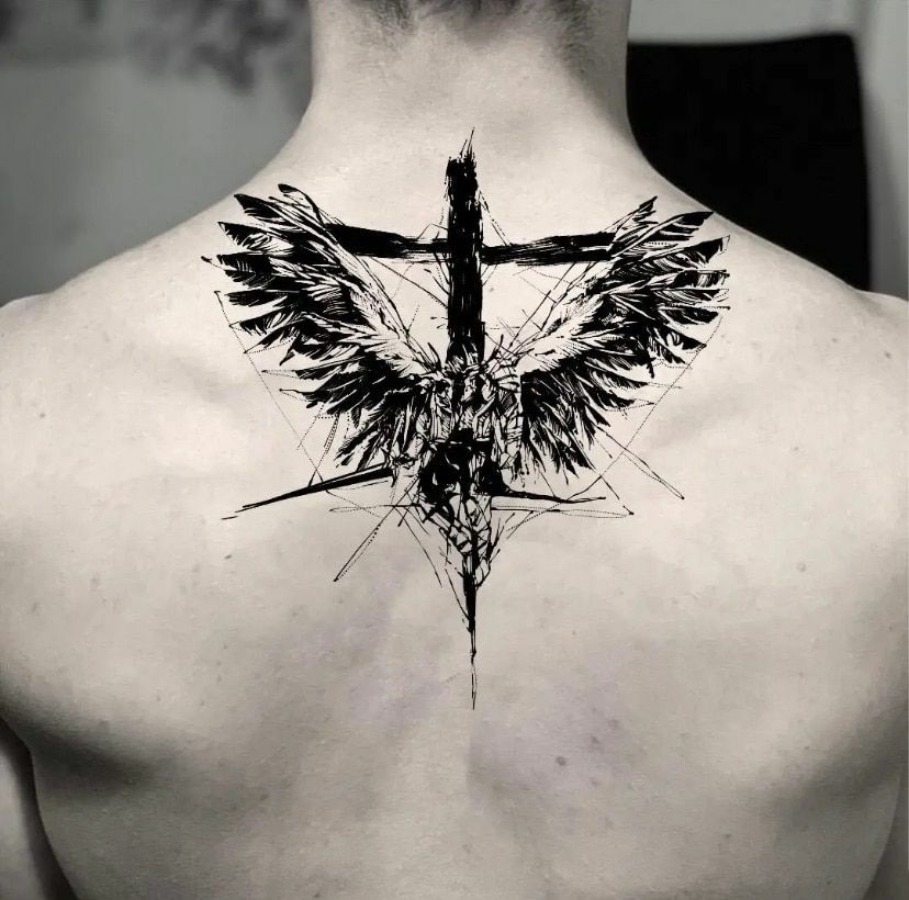 Cross With Wings Tattoo Designs For Chest
