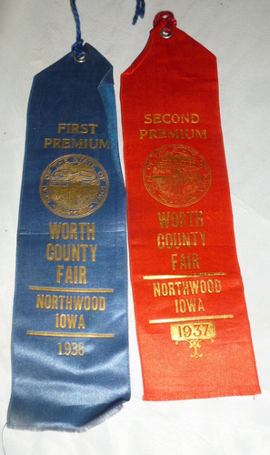 1937 1938 Worth County Fair Ribbons 2 pc Northwood Iowa RARE 1st 2nd ...
