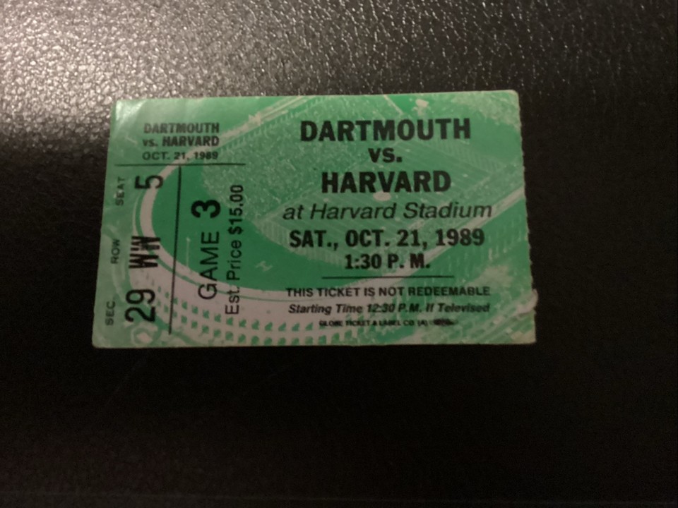 10/21/1989 Dartmouth At Harvard Football Ticket Stub - Harvard Wins 6-5 ...