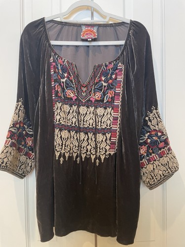 Johnny Was Velvet Embroidered Tunic Top Size Xl | eBay
