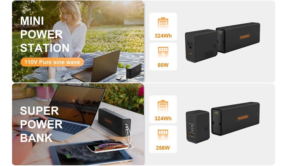 Runhood 1296Wh/600W Portable Modular Power Station w 4 batteries AC ...