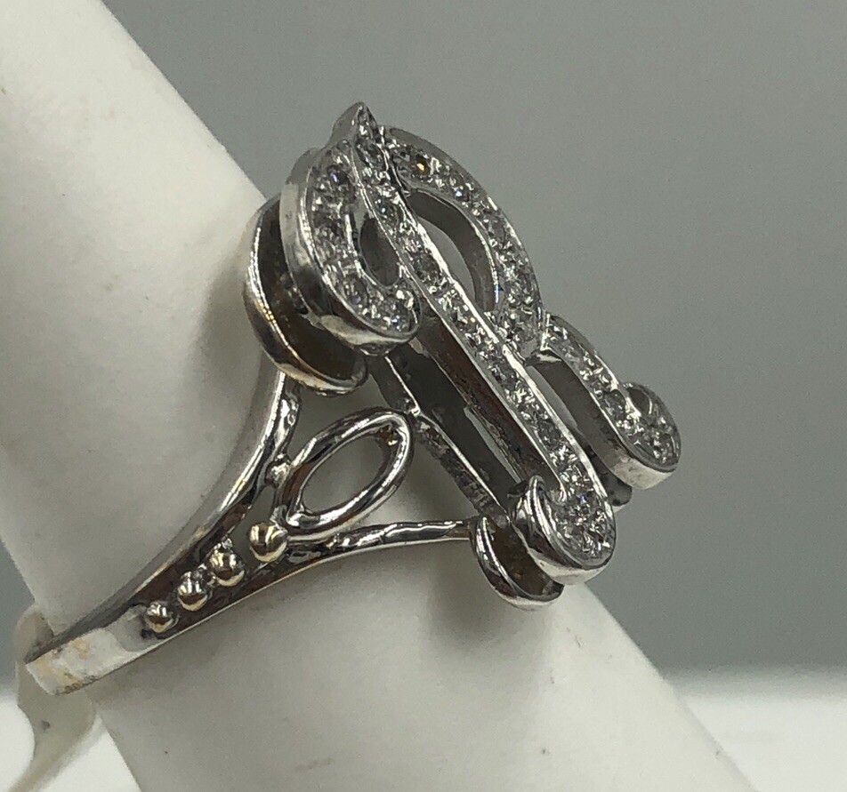 14k W/G Genuine Diamond R Initial Ring | eBay