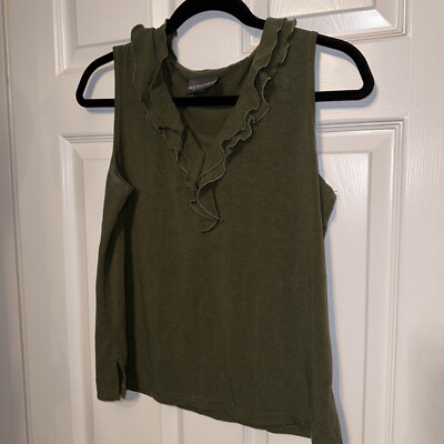 Womens Notations M Green Ruffled V-neck Knit Tank Top Rayon Blend | eBay