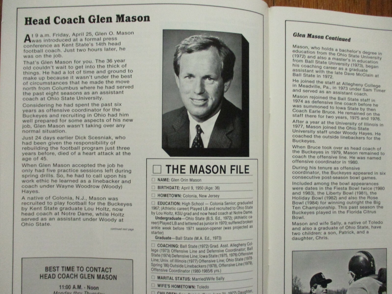1986 Kent State University Football Media Guide (w/GLEN MASON/ERIK ...