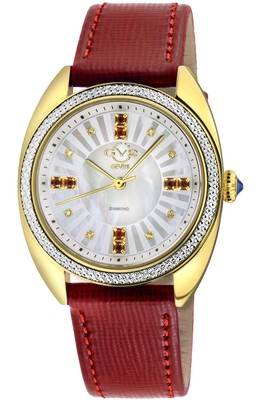 GV2 by Gevril Women's 13102 Palermo Diamond MOP Dial Red Leather Swiss ...