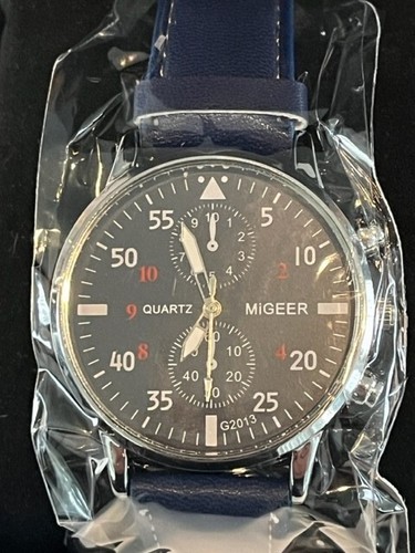 MiGEER Men's Quartz Watch. Blue Dial/Blue Band. New with Box-free ...