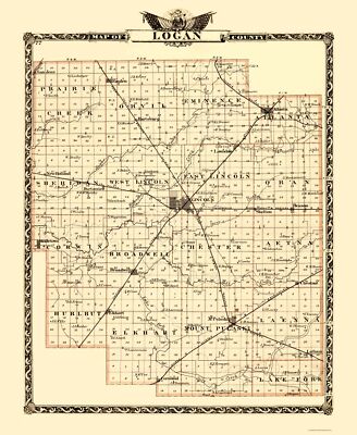 Historic County Map - Logan County Illinois - Warner 1870 - 23 x 28.03 ...