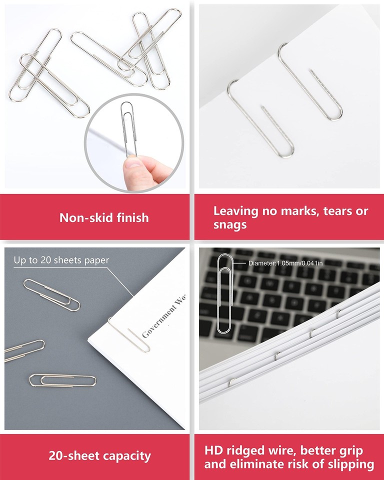 Paperclips for Office School & Personal Use, Jumbo Nonskid Paper Clip ...