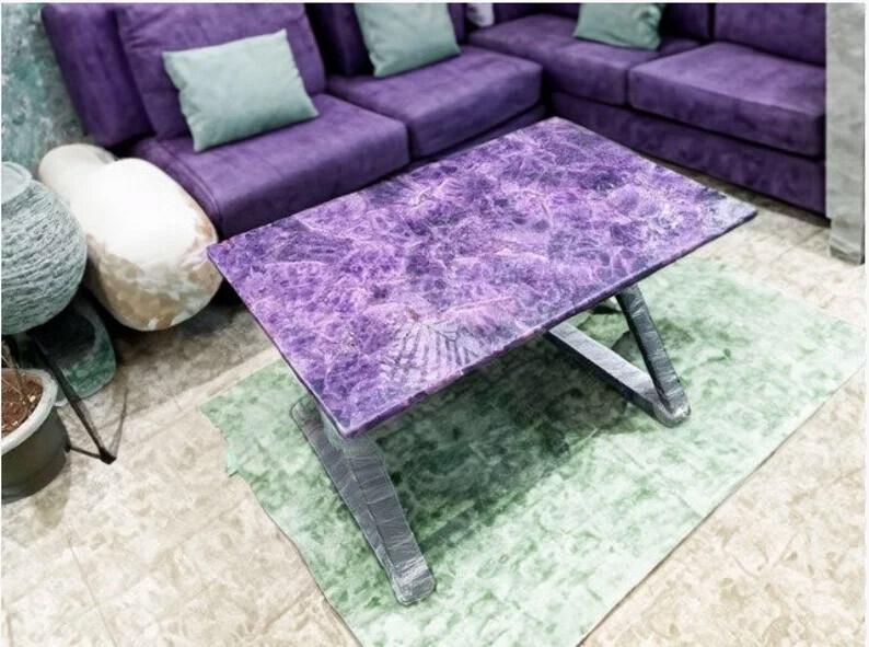 Amethyst Stone Desk Top, Purple Gemstone Dining Table, Coffee Table ...