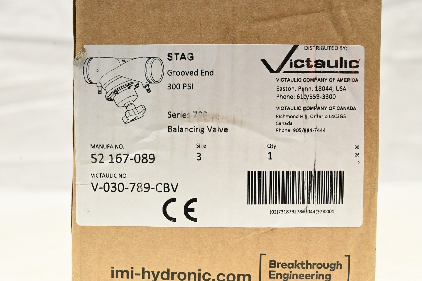 Victaulic V-030-789-CBV 789 Balancing Valve, 3" Nominal, Grooved End ...