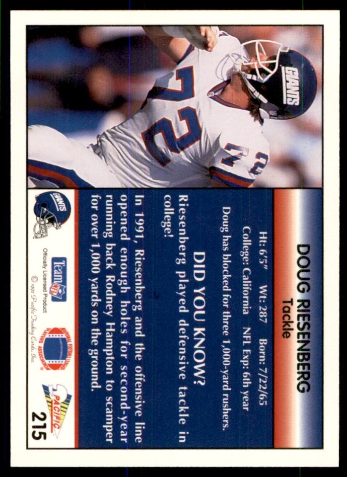 1992 Pacific Doug Riesenberg New York Giants #215 | eBay