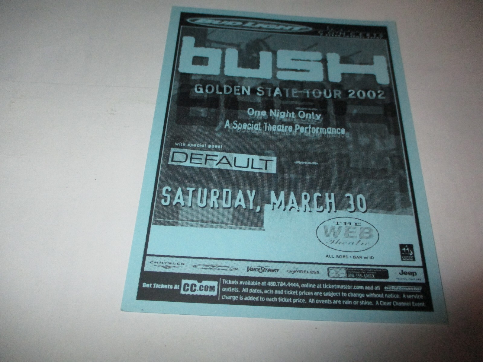 2002 BUSH Golden State Tour Small Show Flyer Web Theater Phoenix | eBay