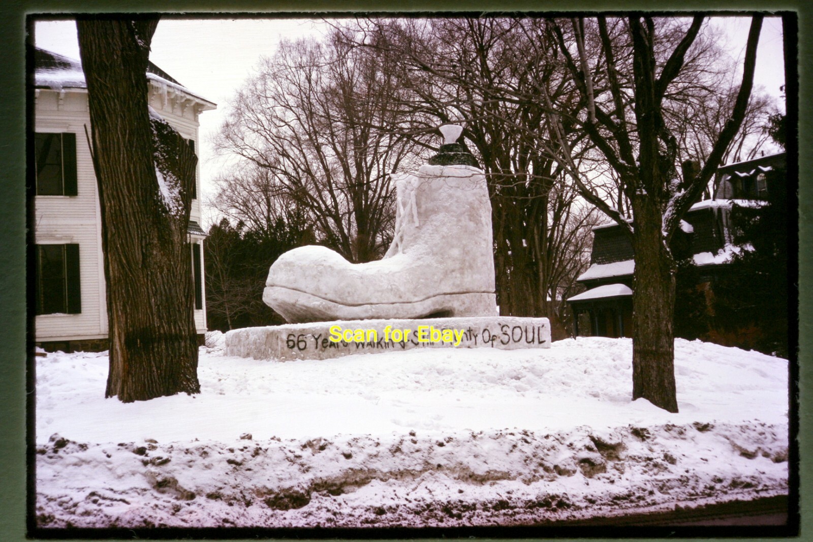 Boot Snow Sculpture at University of Vermont in 1963, Technicolor Slide ...