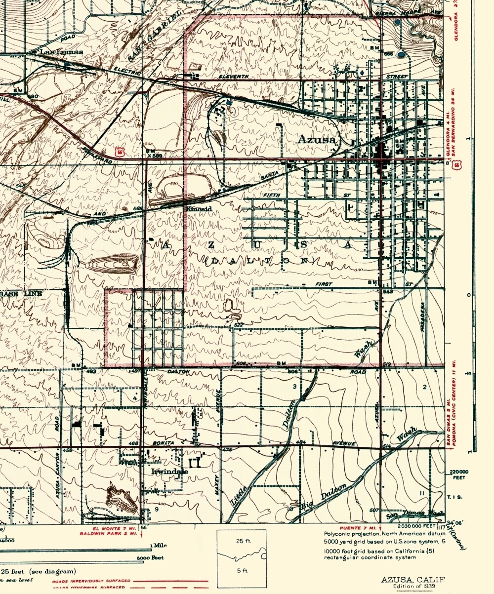 Topographical Map - Azusa California Quad - USGS 1939 - 23 x 27.53 | eBay