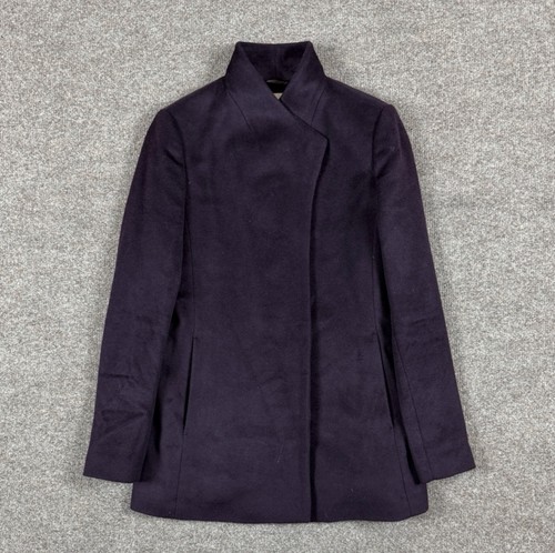 Reiss Purple 100% Wool Funnel Neck Warm Winter Coat Womens 6 Snap ...
