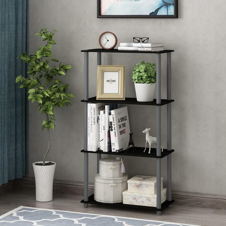 Sturdy 4-Tier Tiered Shelf - Black/Grey with Heavy-Duty Support up to ...