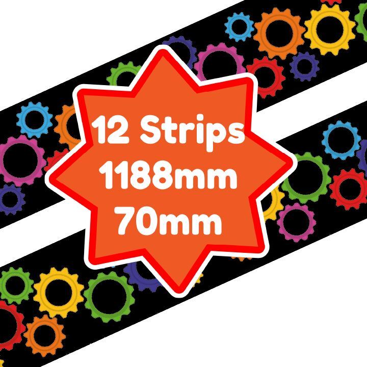 Colourful Cogs Classroom Trimmers 14.25m long Notice Board Display ...