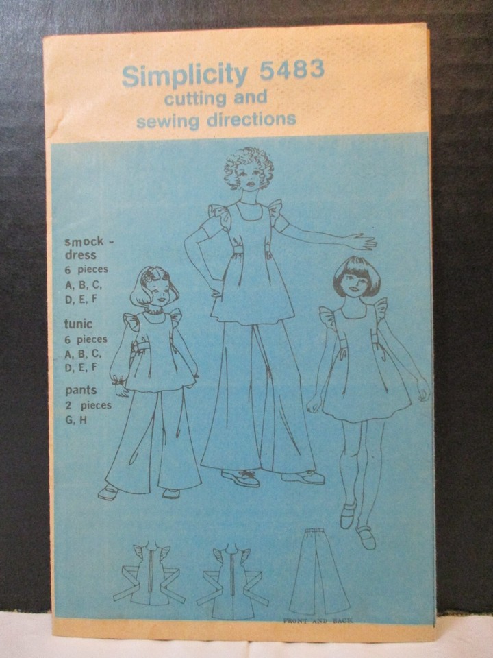 Simplicity Pattern 5483 Smock Tunic Bell Bottom Pants Girl's Size 8 Cut ...
