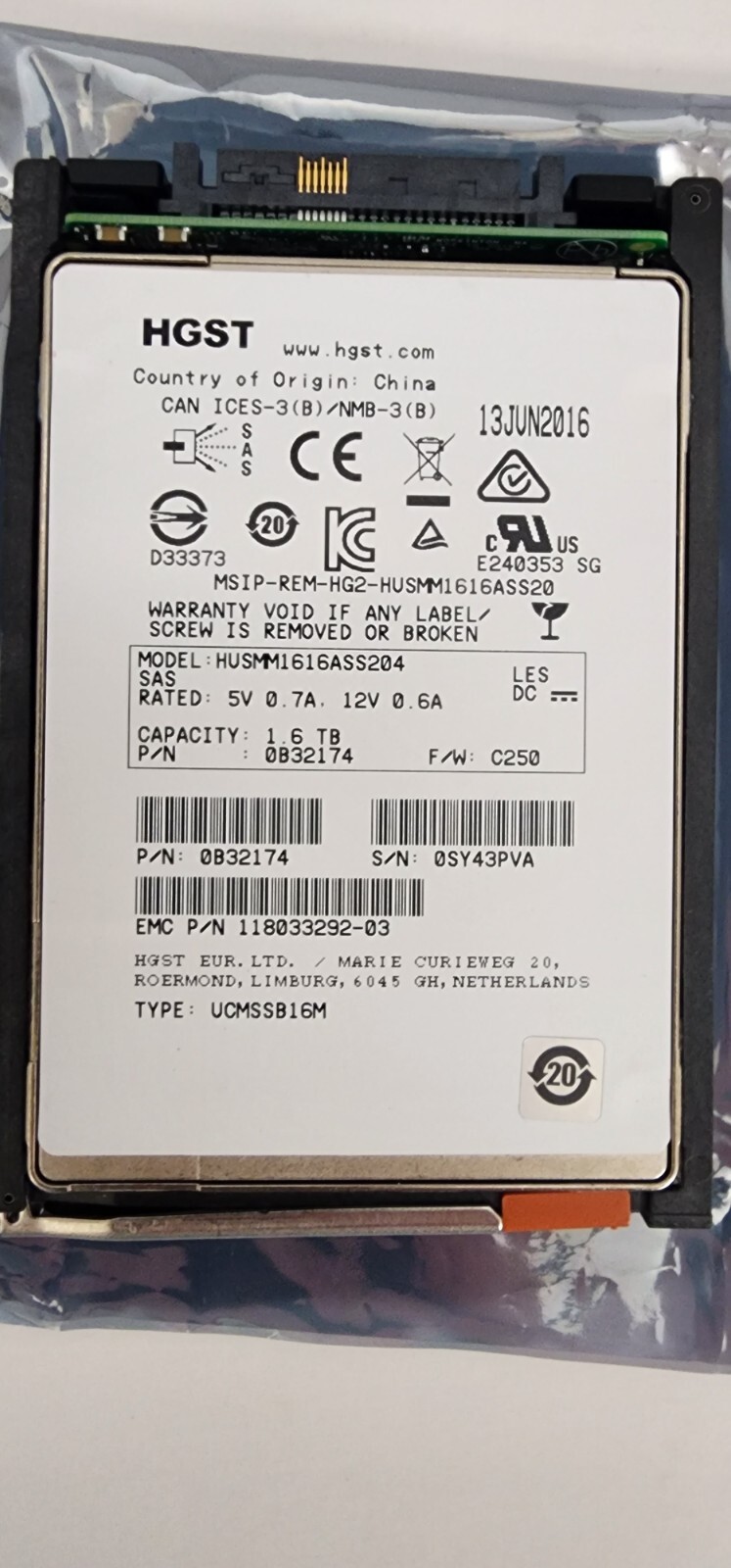 HGST 1.6TB SSD SAS 2.5" 12Gbps Server Hard Drive HUSMM1616ASS201 12G ...