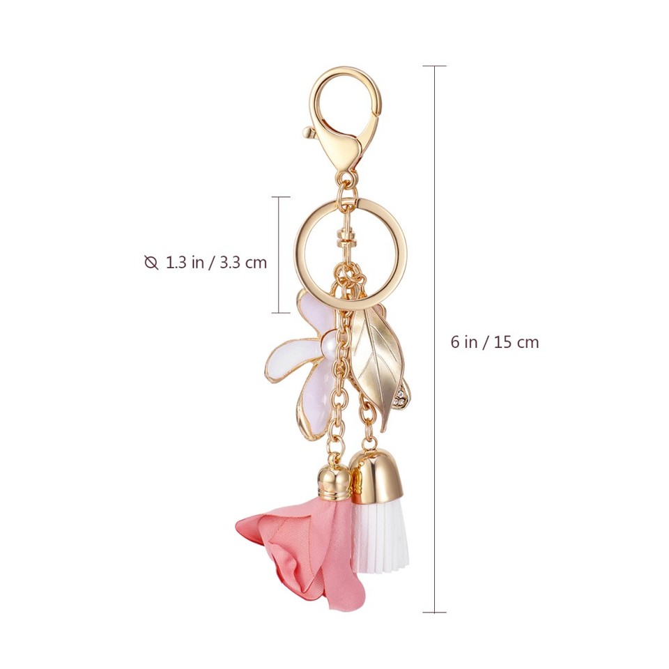 FENICAL Crystal Five-leaf Flower Car Keychain Cloth Flower Car Key Ring ...
