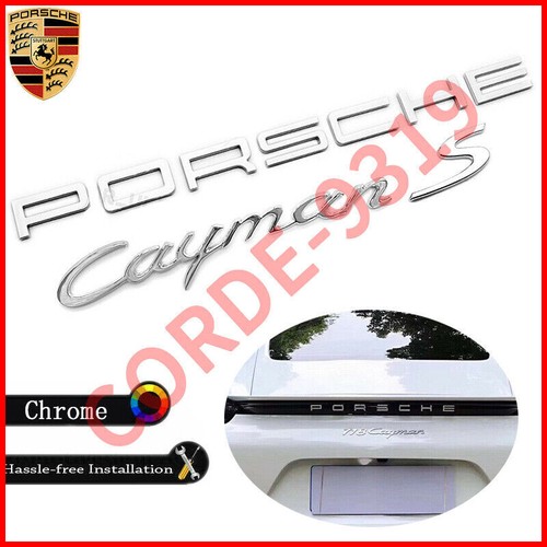 New Chrome Porsche Cayman S Letters Rear Badge Emblem Set Look Deck lid ...